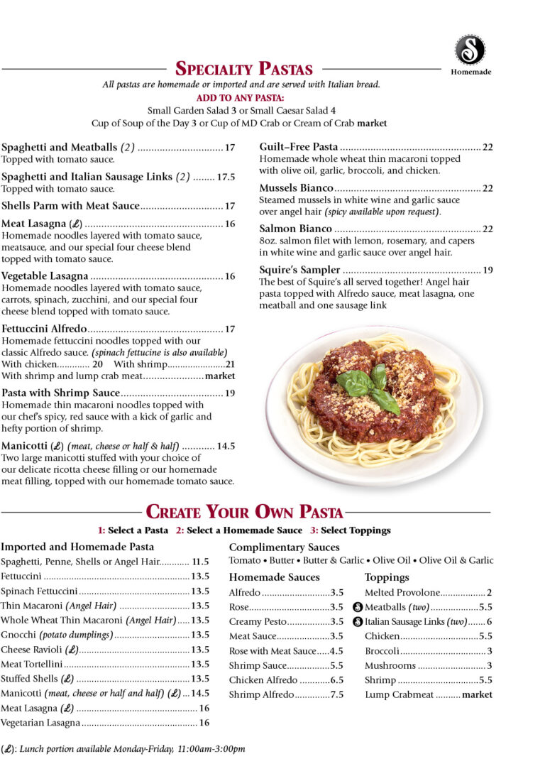 Squires Cafe | Enjoy Squire's Italian Restaurant in Baltimore for Lunch ...